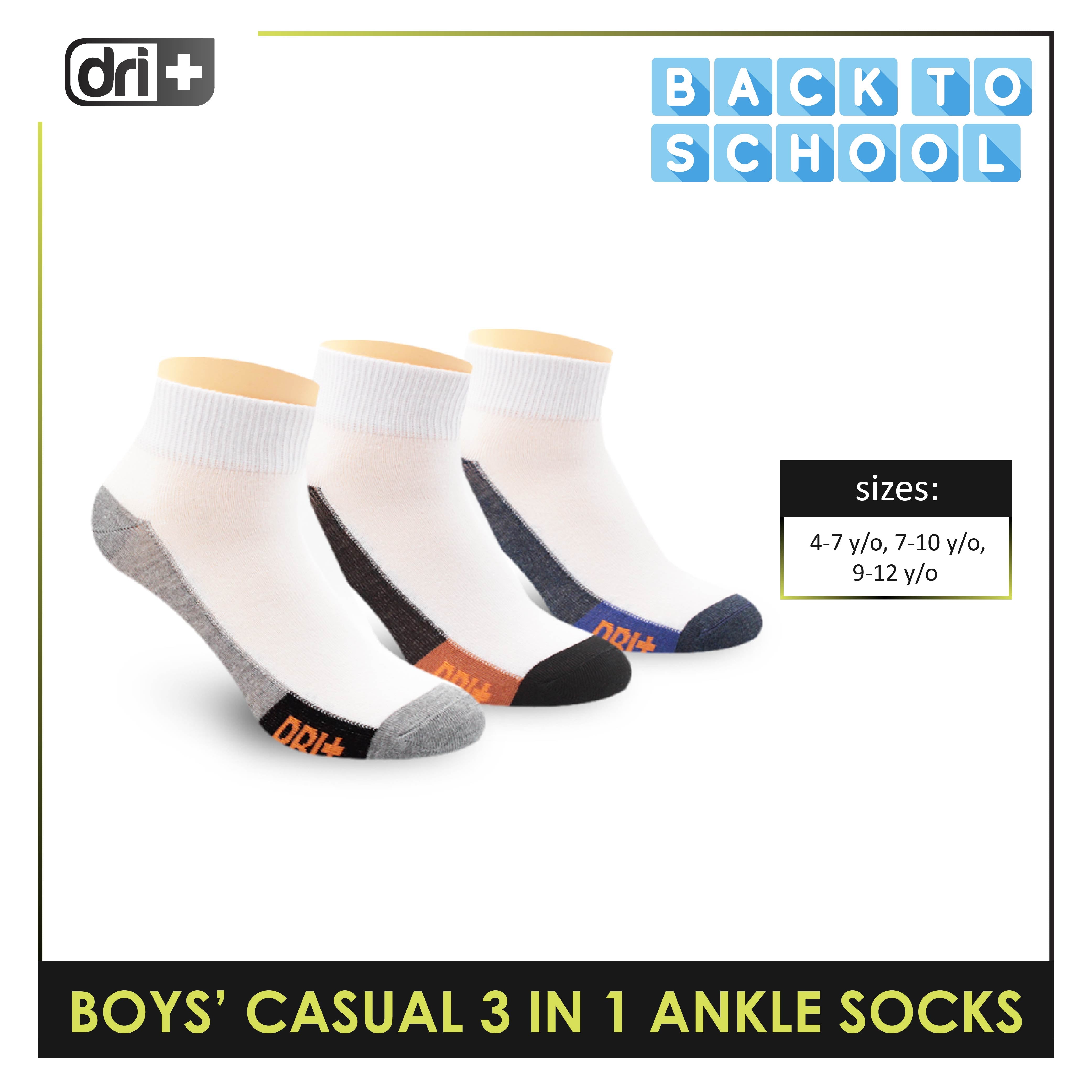 Dri Plus Boys Thin Casual Ankle Socks 3 pairs in a pack DBCKG6