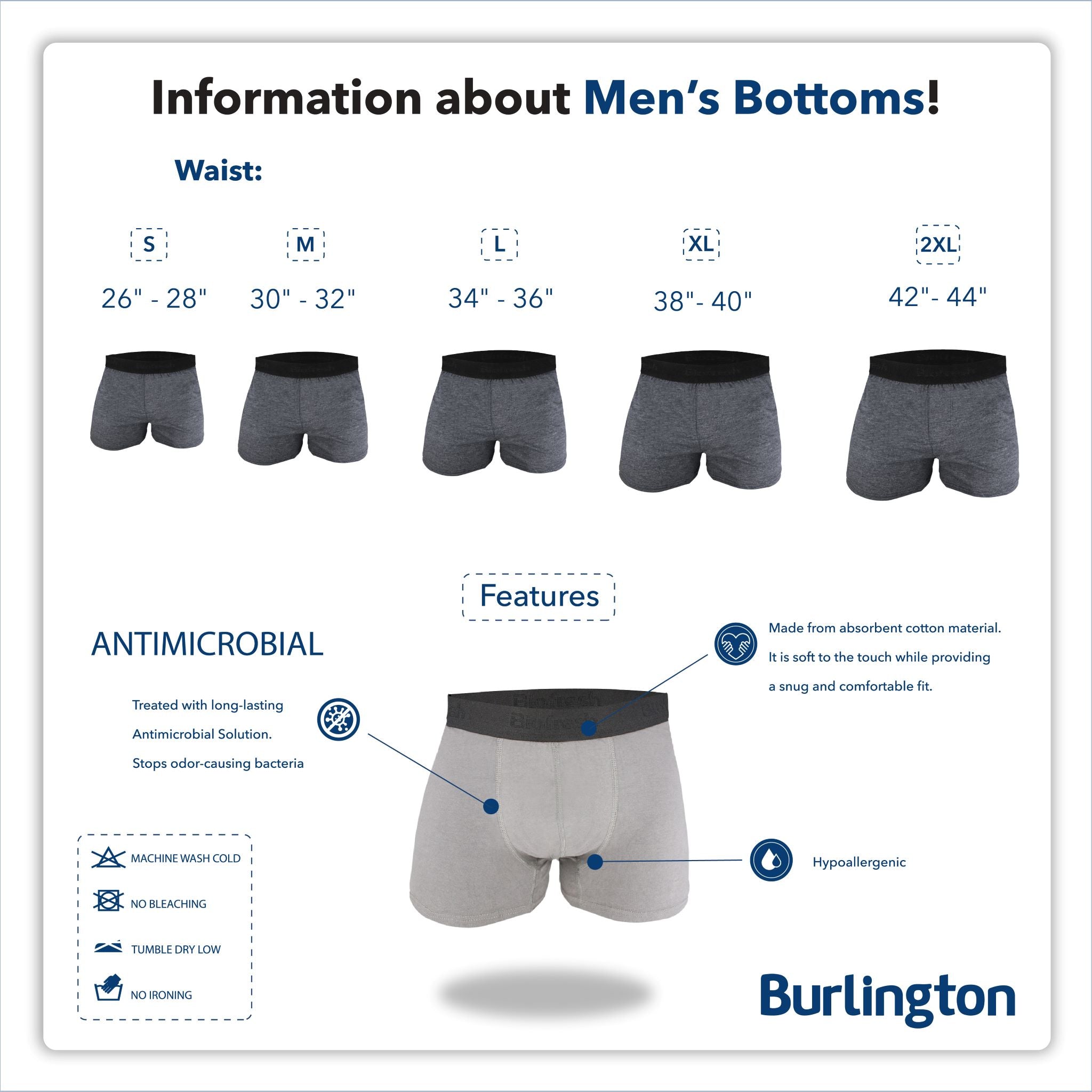 Burlington Men's Cotton Spandex Boxer Brief 1 piece GTMBBFS3 (Limited ...