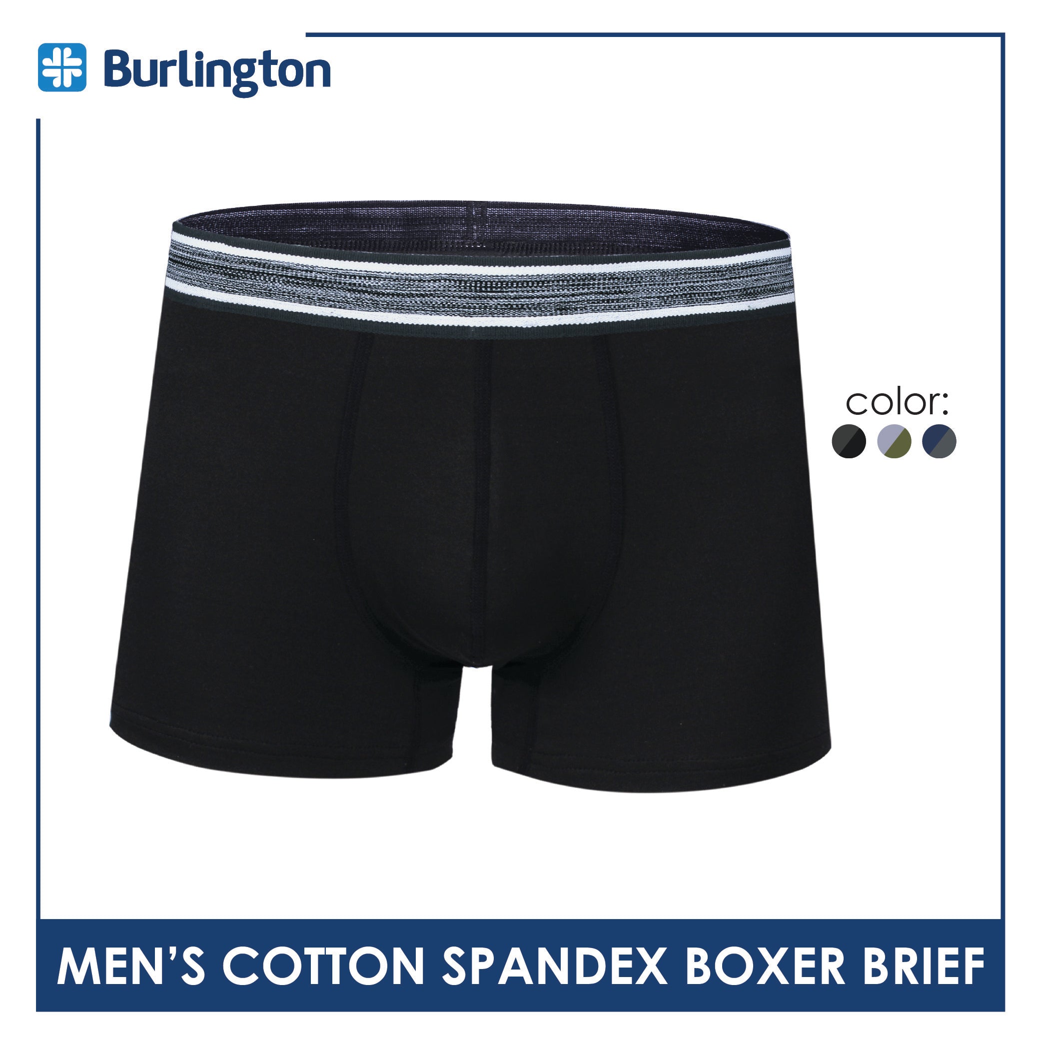 Burlington Men's Cotton Spandex Boxer Brief 1 piece GTMBBFS3 (Limited ...